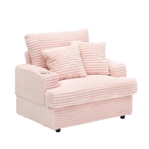 Siutco，39-inch Spring upholstered Armchair and Ottoman Set - Comfortable Single Sofa with Cup Holder and Corduroy Fabric, Perfect for Living Room or Bedroom(Pink)