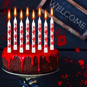 Gulfmew 12 Pcs Bloody Handprint Candles Birthday Scary Cake Decorations Have a Killer Birthday Cupcake Topper Blood Splatter Creepy Vampire Zombie Halloween Party Decorations Carnival Supplies