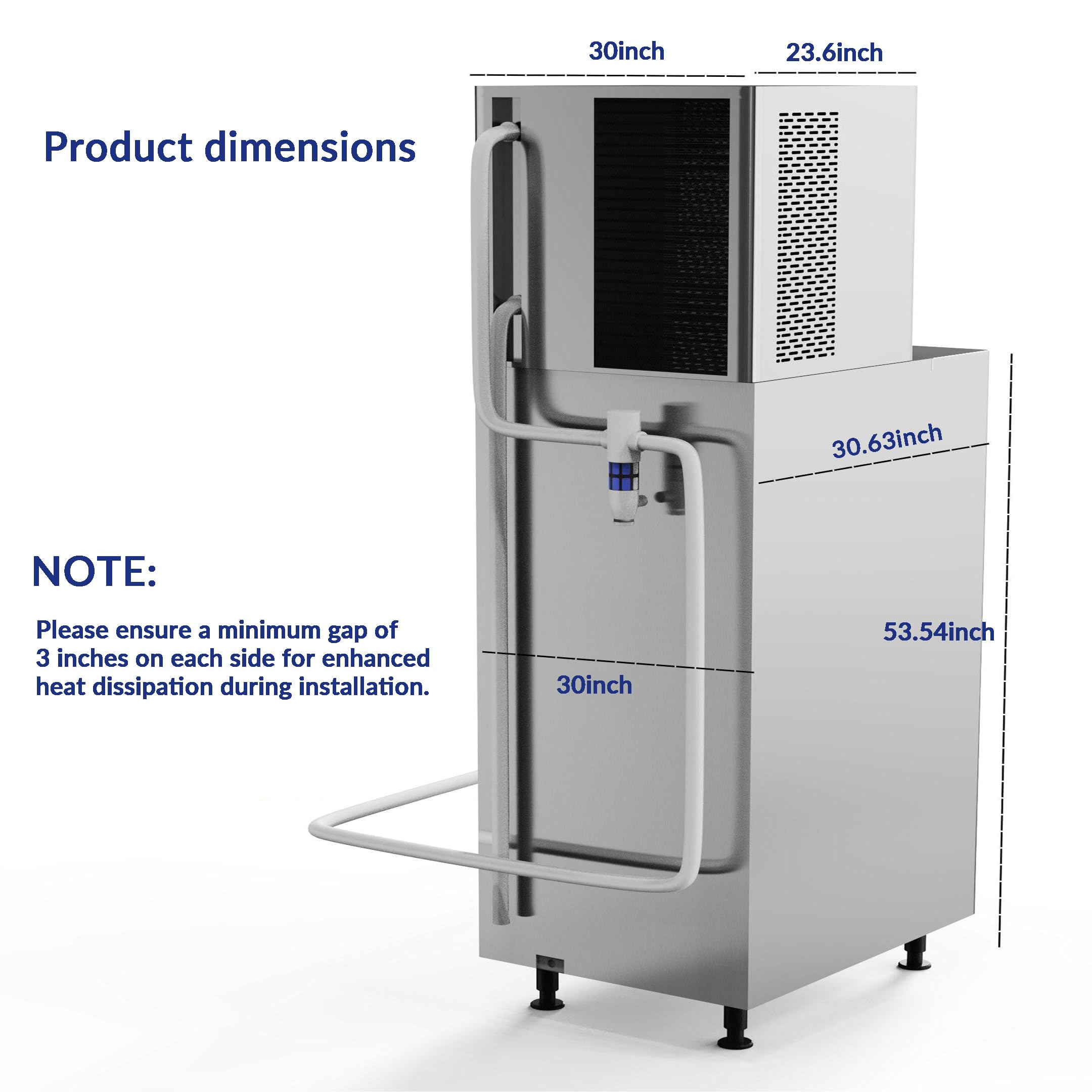 30" Air-Cooled Modular Full Cube Ice Machine - 600 lbs/Day Production, 260 lbs Ice Bin Dispenser | ETL & Energy Star Certified