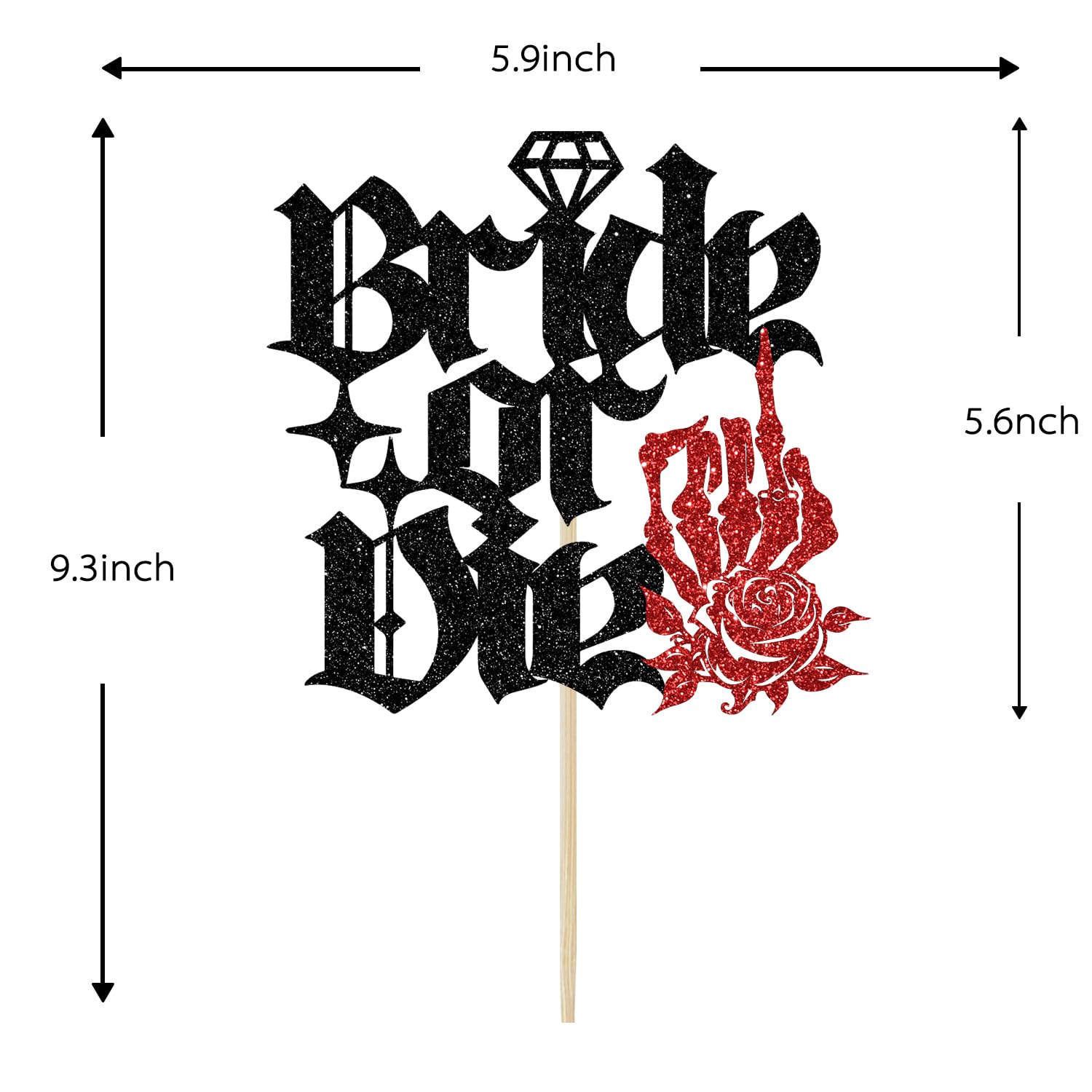 Bride or Die Cake Topper, Till Death Do Us Party, Rip Single Life, Halloween Gothic Wedding Bachelorette Party Decorations, Black and Red Glitter