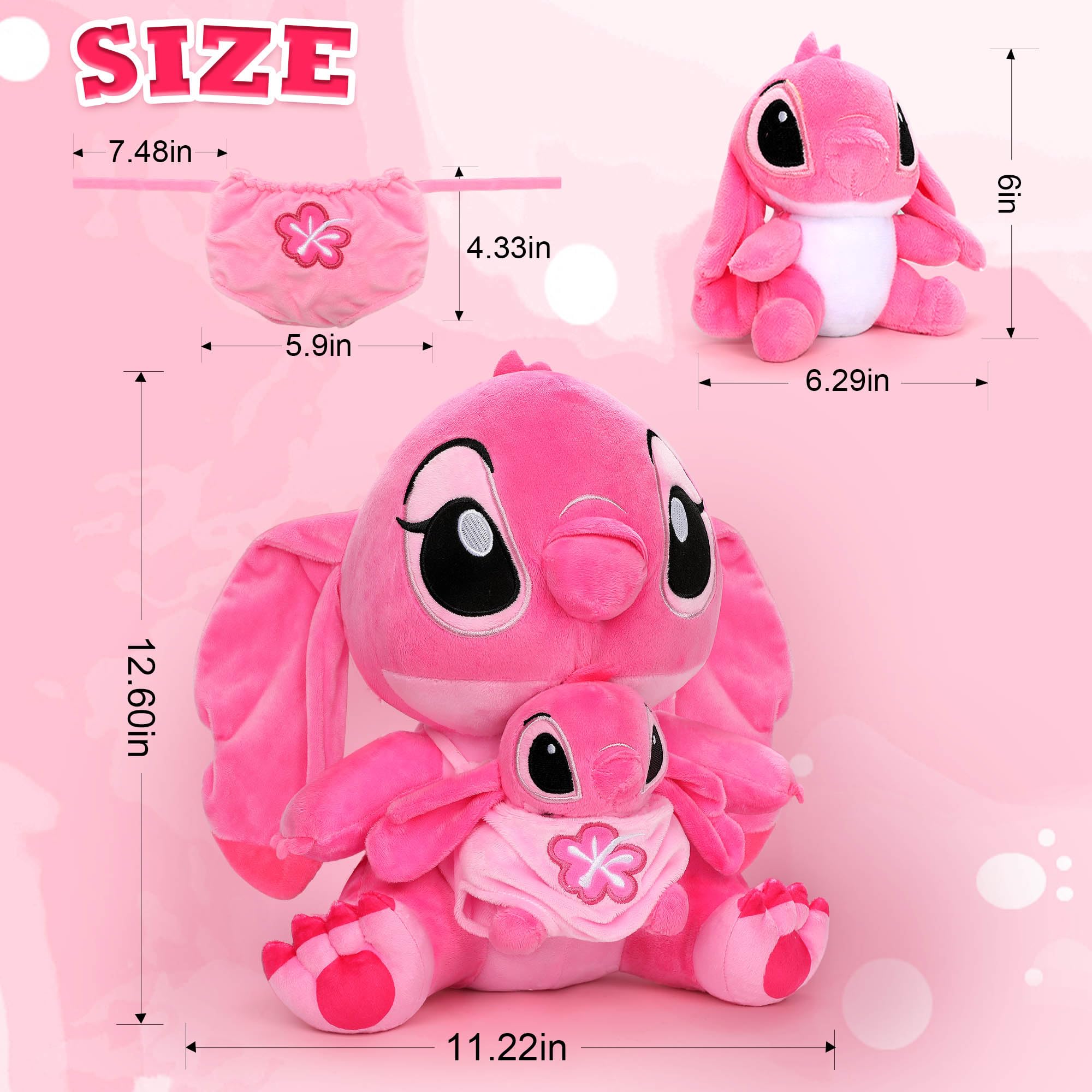 Tigiemap Cartoon Plush - 12.6 Inch Pink Cartoon Mommy Plush with a Baby Plush Cartoon Monster Plush Pillow Birthday Gift for Boys and Girls for Collection Reward