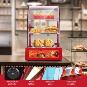 Food Warmer Display, 500w Commercial Food Warmer Display Pizza Warmer, 3-Tier Electric Countertop Food Warmer Stainless Steel Charcuterie Hot Warming Display, for Pizza, Pastries, Pies, Bread