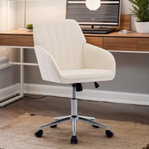 anwick velvet office chair with wheels, modern vanity desk chair, adjustable height, rolling chair with arms for home office living room bedroom (beige)