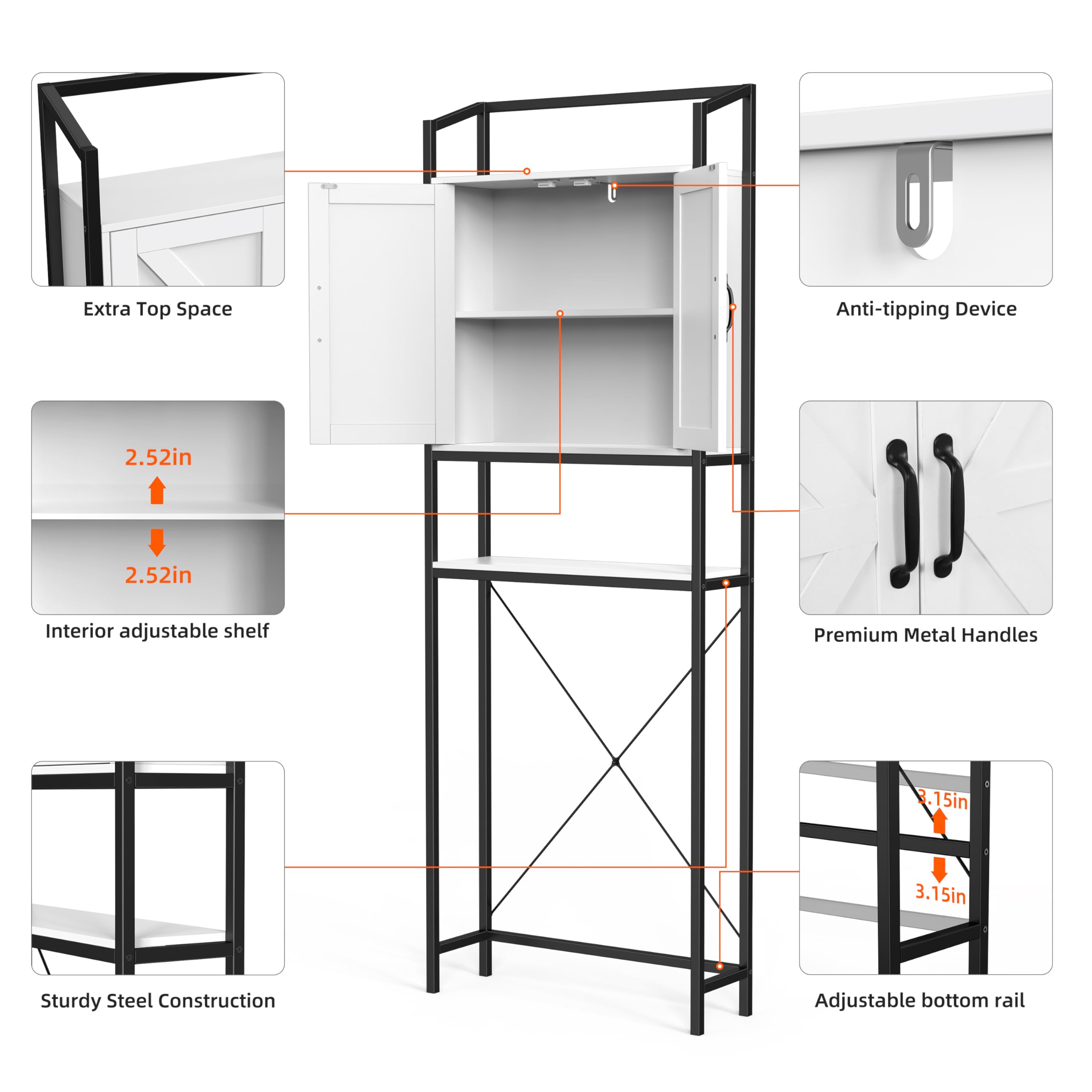 HAUXITIO Over The Toilet Storage Cabinet - Home Space Saving Toilet Rack, Farmhouse Above Toilet Shelf Organizer with Barn Doors for Bathroom, Laundry, Balcony