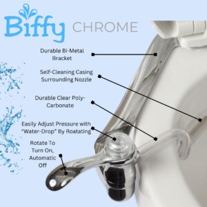 Biffy Chrome Metal Attachable Bidet: Physician Designed, Self-Cleaning 8-Stream Nozzle, Non-Electric, Adjustable Water Pressure, Two-Inch Coverage, Easy Install (Metal Bidet)