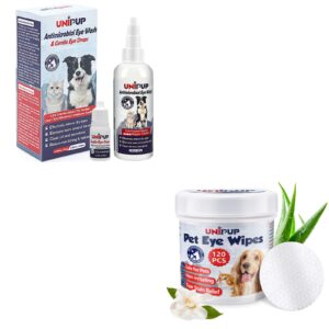 unipup dog eye wash & eye drops and dog eye wipes kit