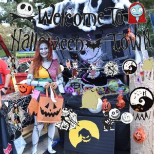 Glittery Welcome to Halloween Town Party Decorations,Welcome to Halloween Town Banner and Hanging Swirls,Halloween Nightmare Birthday Party Decorations