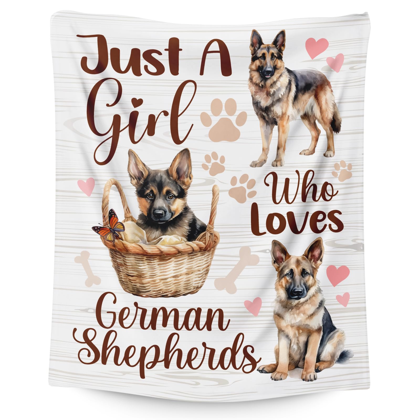 Kids Girls Throw Blanket - 40x30 Inches Small Blanket - Soft Plush Dog Themed Blankets for Office, Sofa - White Cute Fuzzy Throws Gifts for German Shepherd Dog Lovers