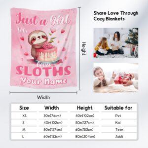 Custom Sloth Blanket with Name, Sloth Gifts for Girls Women, 60"x80" Soft Pink Blanket for Girls Gifts Decor, Sloth Printed Blankets Present Ideal, Cute Flannel Kids Throw Blankets for Couch