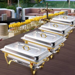 Jacgood 8 Pack 8QT Chafing Dish Buffet Set, Rectangular Stainless Steel Buffet Warmer with Thick Frame for Catering Events Parties Weddings Dinners, Gold