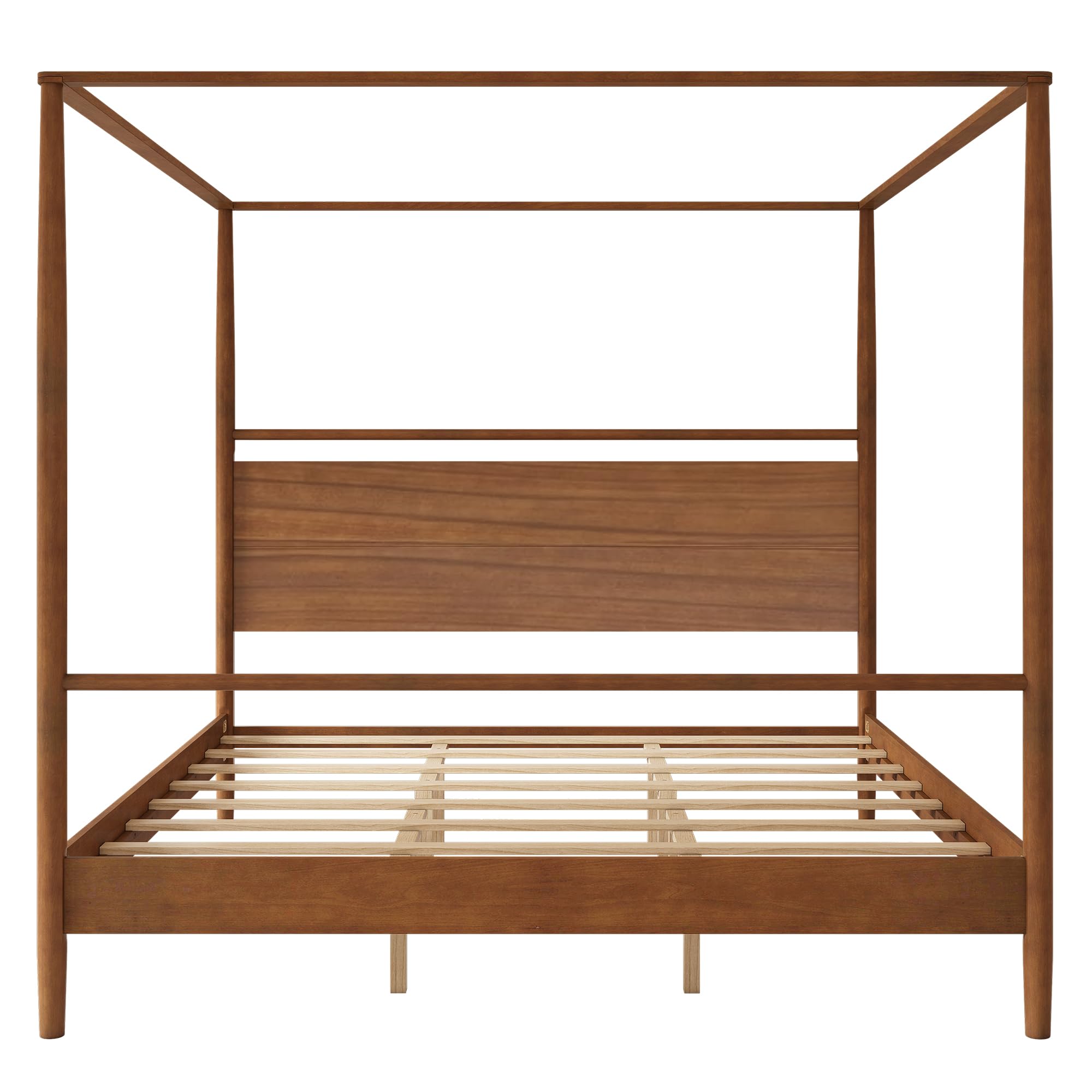 SOFTSEA King Size Canopy Platform Bed, Solid Wood Canopy Bed Frame 4 Posters Canopy Bed, No Box Spring Needed, Walnut