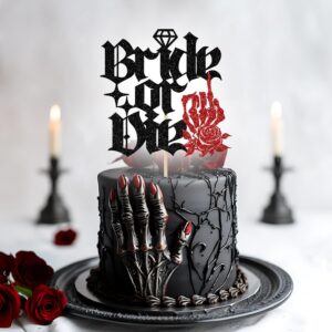 Bride or Die Cake Topper, Till Death Do Us Party, Rip Single Life, Halloween Gothic Wedding Bachelorette Party Decorations, Black and Red Glitter