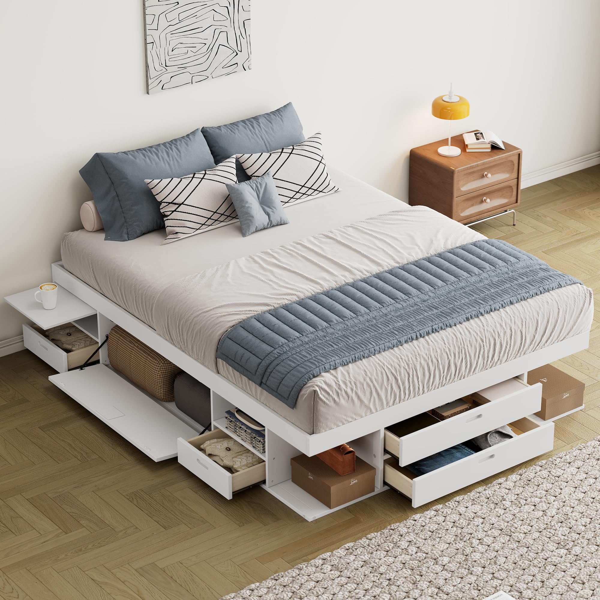 Merax Wood Captain's Platform Storage Bed with Drawers,Classic Bed Frame No Box Spring Needed Full, White