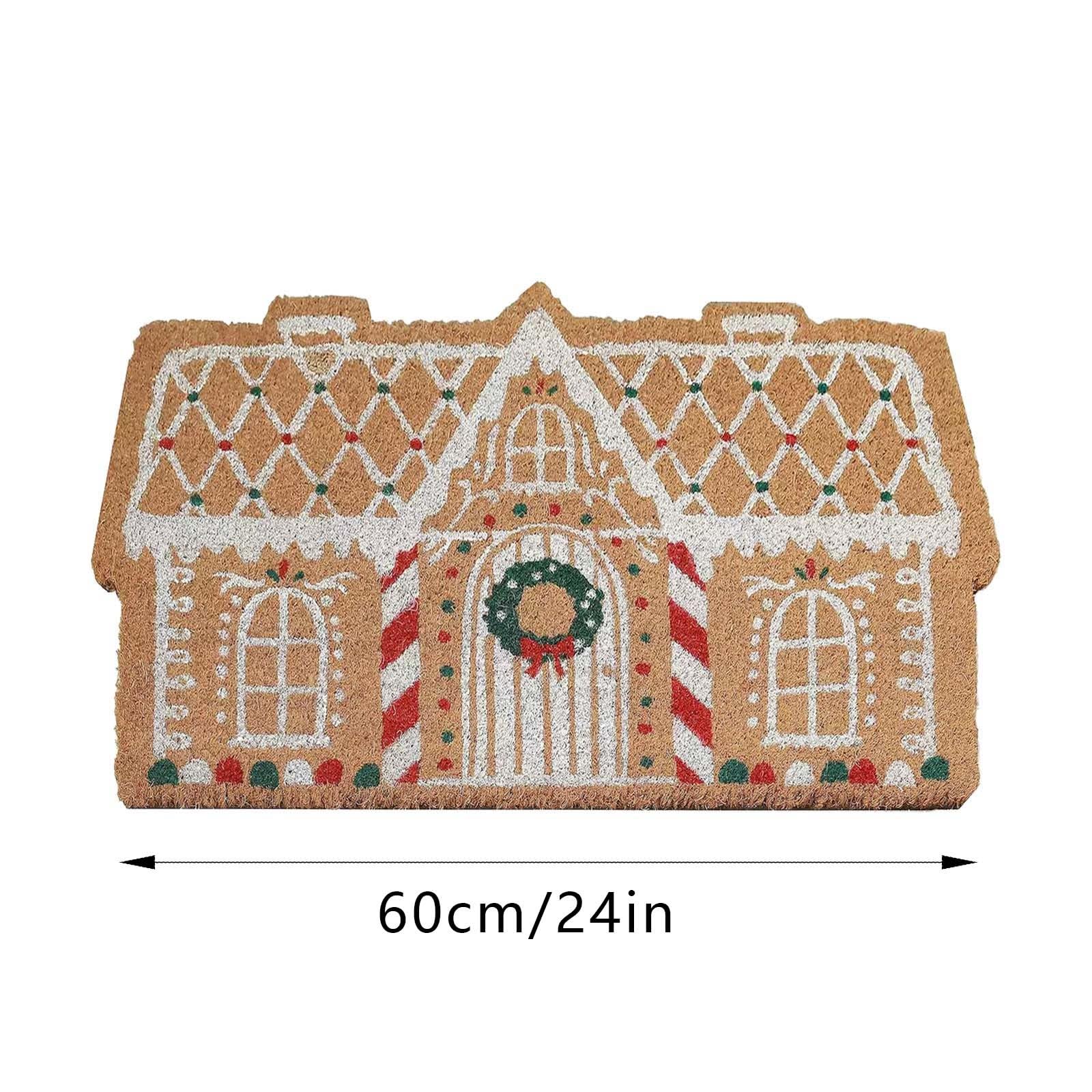 Christmas Decor,Christmas Gingerbread House Shaped Area Rug,Non-Slip Ultra Soft Microfiber Door Mat Plush Decorative Rug Christmas Welcome Mat for Living Room Bedroom Decor 24 x 12 inch (Khaki)