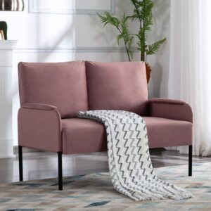 uocfyk 45.7”metal loveseat couch with armrest for small space,small settee loveseat metal legs mini couch,removable and washable for living room,apartment,pink