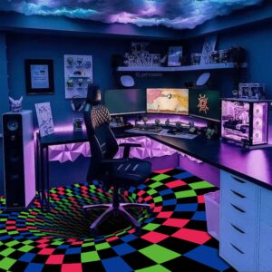 EISKBC Blacklight Vortex Illusion Rug, 3D Neon UV Reactive Area Rug, Large Non-Slip Visual Optical Floor Mat Carpet, Glow in The Dark Fluorescent Playroom Bedroom Home Decor 70x47inch, Green