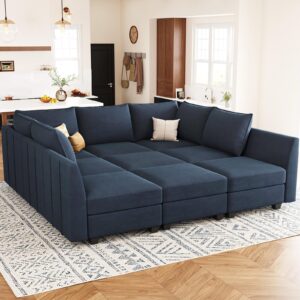 belffin large modular sectional sofa sleeper sectional couch with storage velvet sectional sofa bed for living room, 9 seats, blue