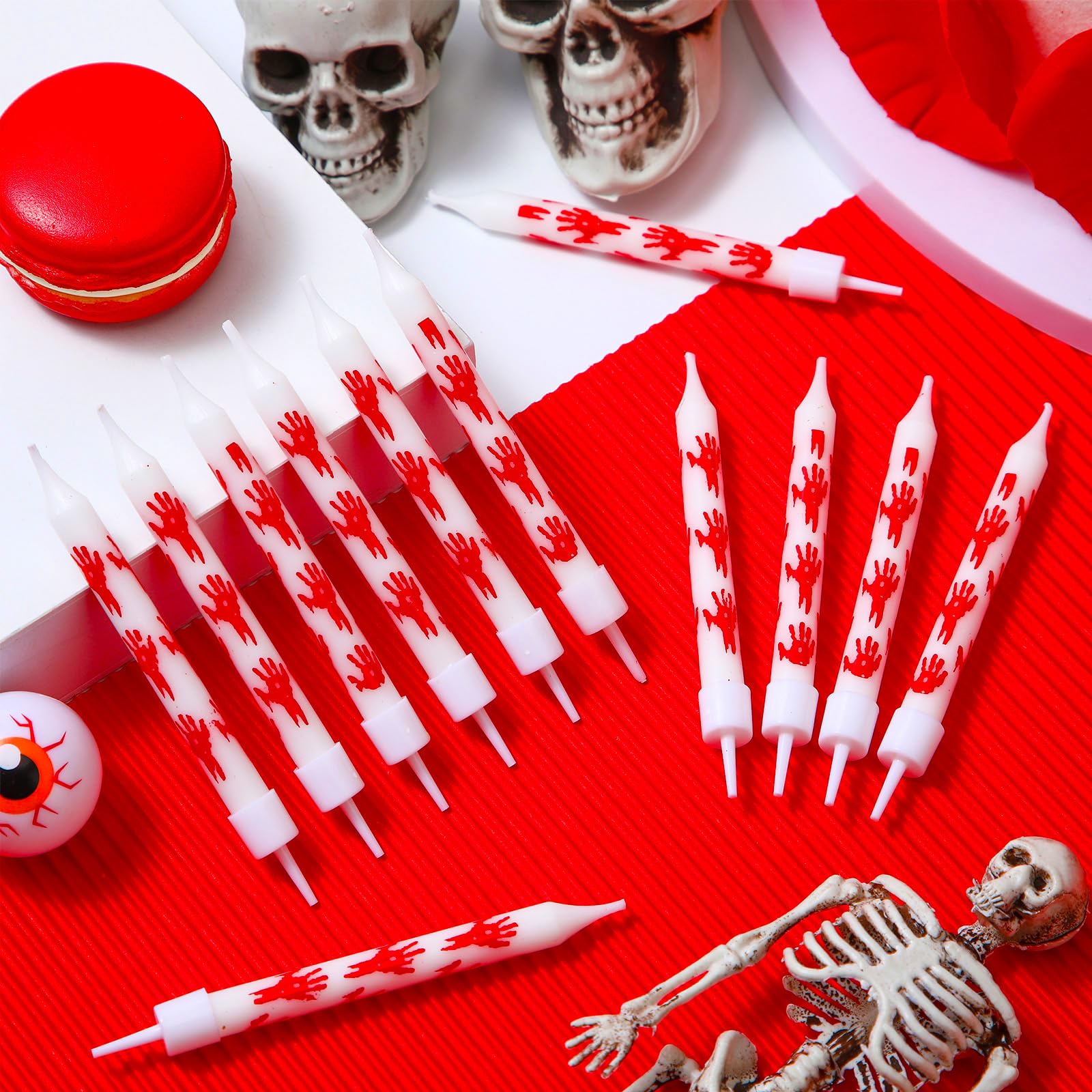 Gulfmew 12 Pcs Bloody Handprint Candles Birthday Scary Cake Decorations Have a Killer Birthday Cupcake Topper Blood Splatter Creepy Vampire Zombie Halloween Party Decorations Carnival Supplies