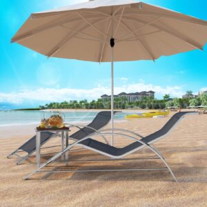 Patio Chaise Lounge Set of 3, Outdoor Pool Lounge Chair Beach Sunbathing Lawn Lounger Recliner Chair, Backrest Tanning Chairs with Arm & Side Table for All Weather, Poolside, Deck, Balcony, Backyard