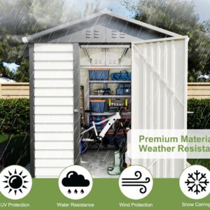 VanAcc 6.5x9x7 FT Outdoor Storage Shed with Shutter Design, Metal Garden Shed with Lockable Doors and Vents, Tool Storage Shed for Backyard, Patio, Lawn, White & Charcoal Gray