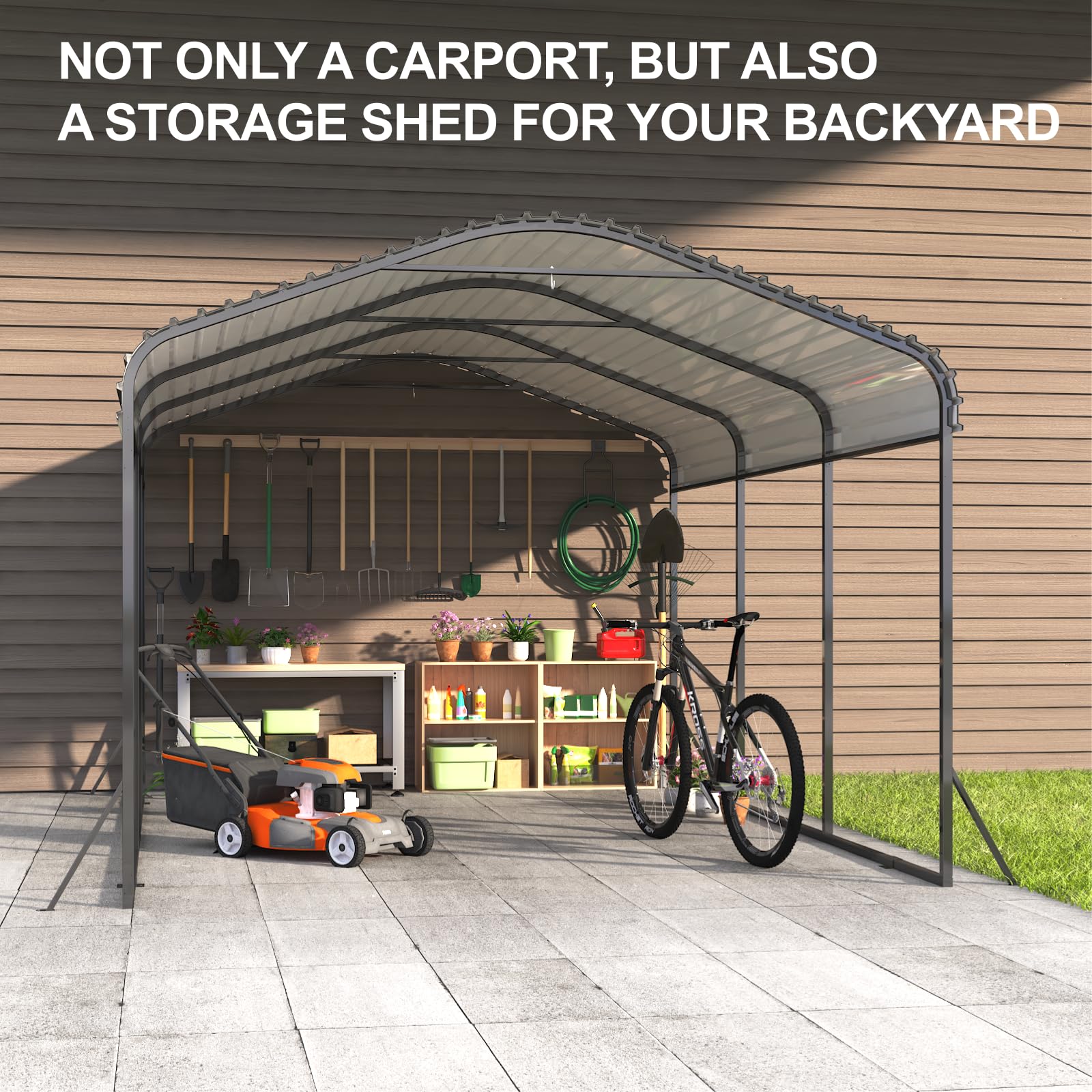 IWDOO 10x15 FT Metal Carport, Carports with Enhanced Base and Updated Frame Structure, Heavy Duty Carport Canopy with Galvanized Steel Roof for Outdoor, Car Shelter Shade for Car, Truck and Boats