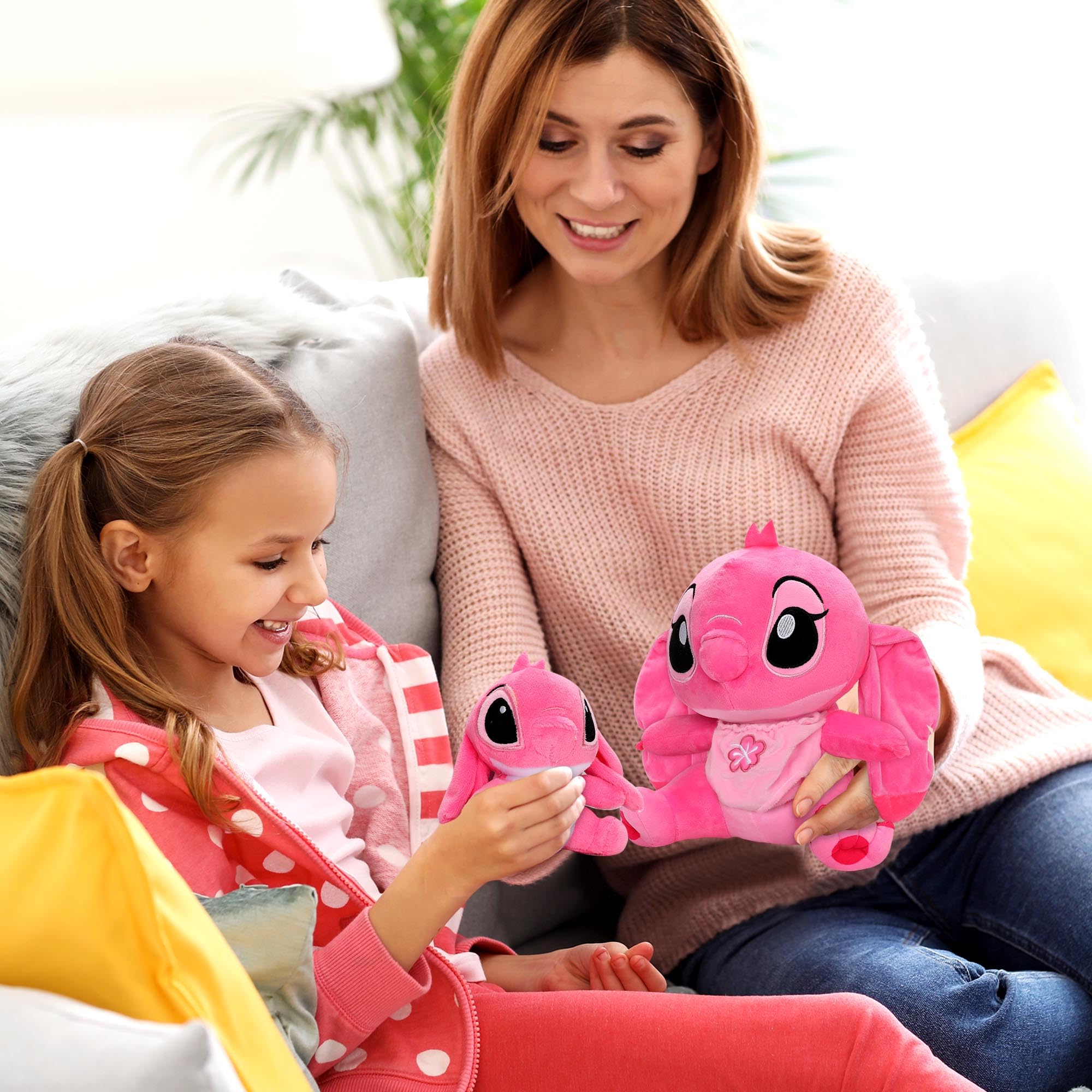 Tigiemap Cartoon Plush - 12.6 Inch Pink Cartoon Mommy Plush with a Baby Plush Cartoon Monster Plush Pillow Birthday Gift for Boys and Girls for Collection Reward