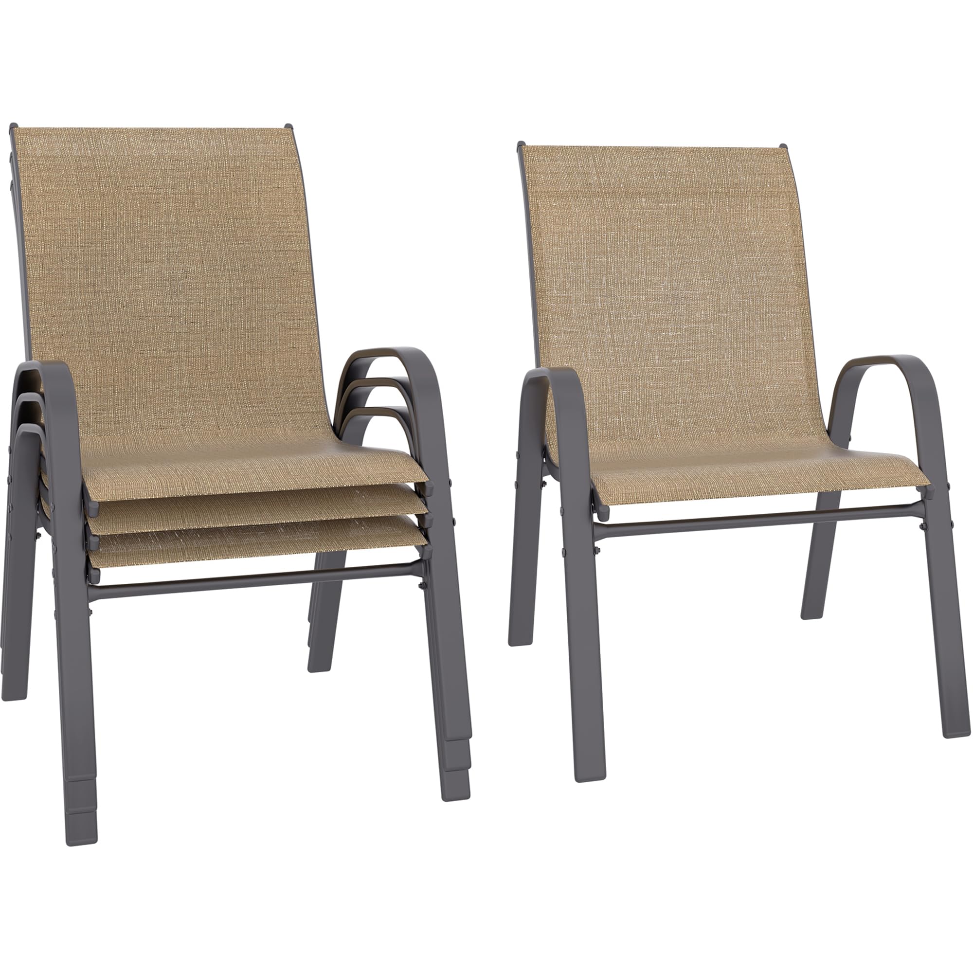 Betterhood Patio Chairs Set of 4, Stackable Outdoor Dining Chairs Set with Breathable Seat Fabric, All-Weather Powder-Coated Metal Frame for Deck, Pool Side and Backyard, 350LBS Capacity (Khaki)