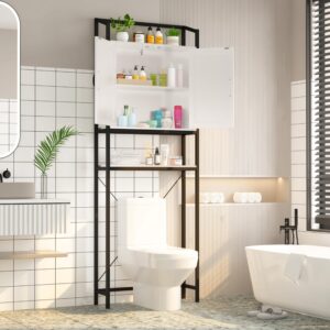 HAUXITIO Over The Toilet Storage Cabinet - Home Space Saving Toilet Rack, Farmhouse Above Toilet Shelf Organizer with Barn Doors for Bathroom, Laundry, Balcony