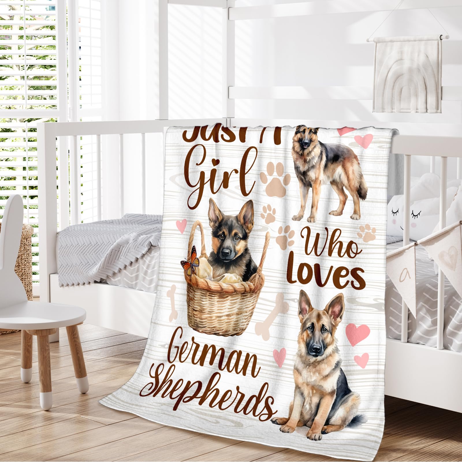 Kids Girls Throw Blanket - 40x30 Inches Small Blanket - Soft Plush Dog Themed Blankets for Office, Sofa - White Cute Fuzzy Throws Gifts for German Shepherd Dog Lovers