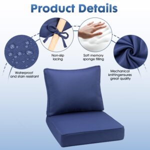 HERMOCE Outdoor Deep Seating Cushion Set, 24" x 24", Waterproof & Fade Resistant Patio Furniture Cushions with Handle, Deep Seat and Back Cushion for Chair and Sofa (3, Blue)