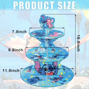 3 Tier Stitch Birthday Party Cupcake Stand, Stitch Cardboard Round Cupcake Holder Tower for Birthday Party Supplies