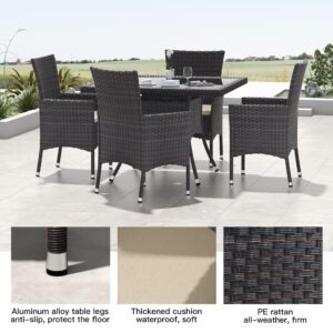 Kullavik 15-Piece Outdoor Dining Set Patio Rattan Furniture Set,Patio Dining Table and Chairs Set with 12 Chairs and Cushions,Square Glass Tabletop with Umbrella Hole for Patio,Backyard,Garden,Sand