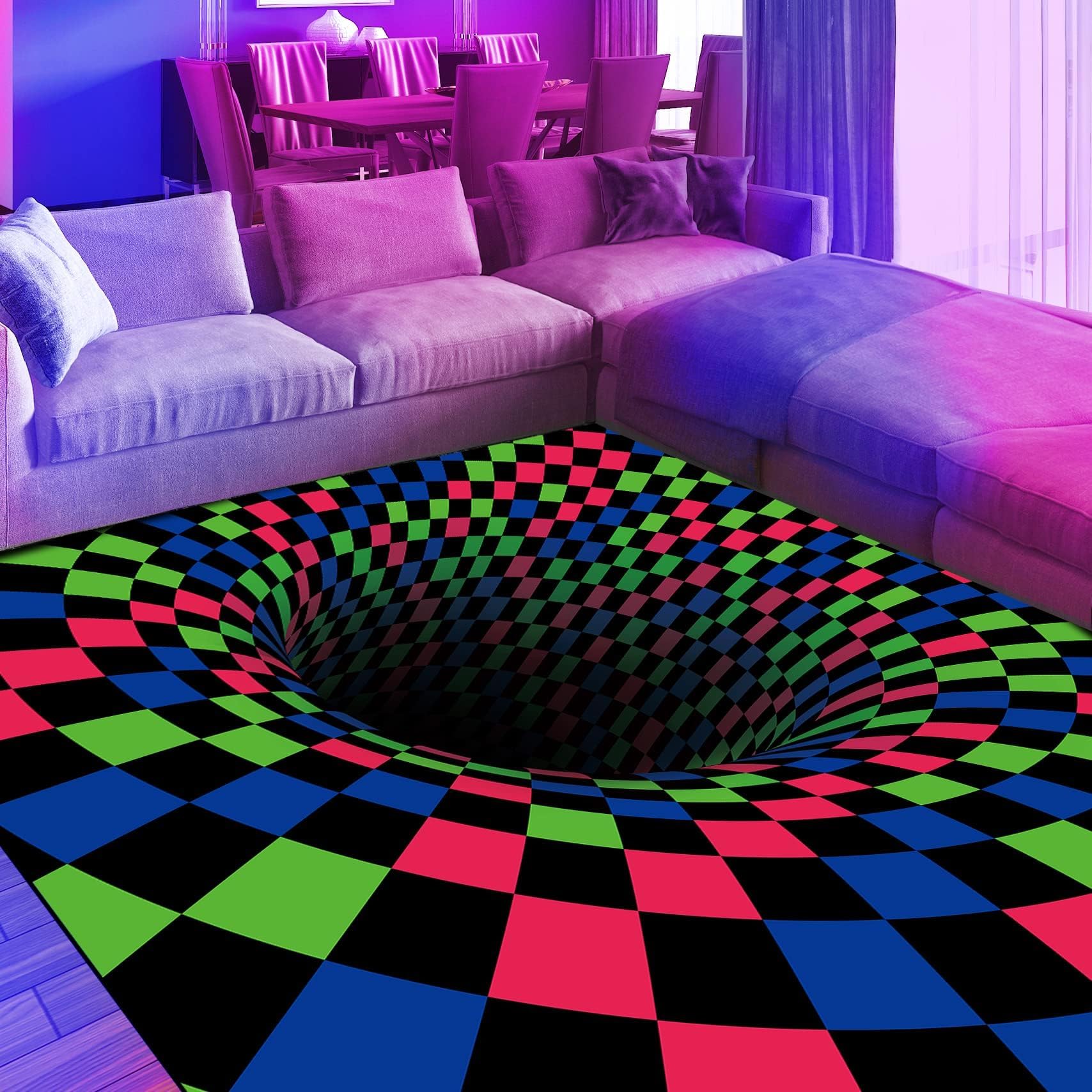 EISKBC Blacklight Vortex Illusion Rug, 3D Neon UV Reactive Area Rug, Large Non-Slip Visual Optical Floor Mat Carpet, Glow in The Dark Fluorescent Playroom Bedroom Home Decor 70x47inch, Green