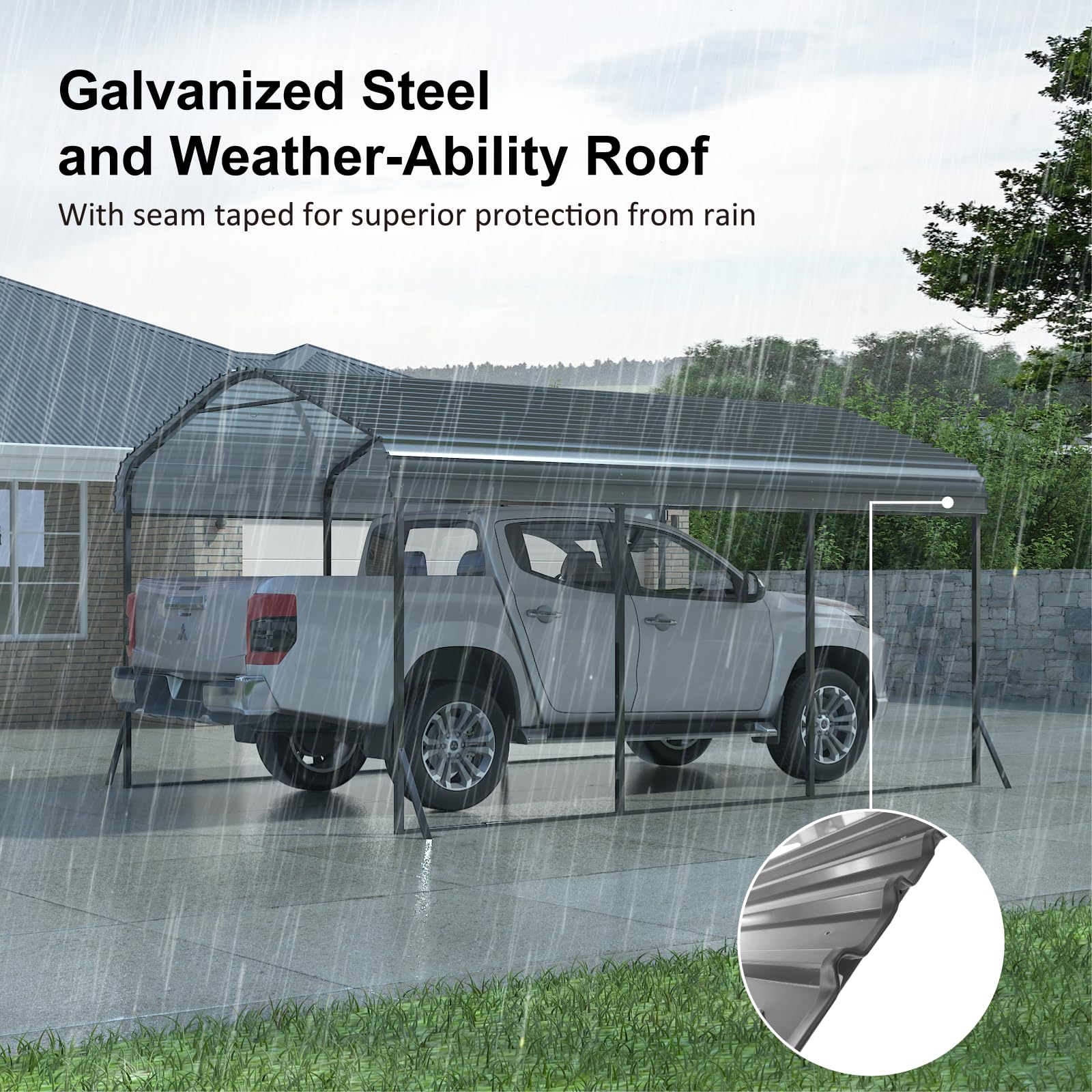 IWDOO 10x15 FT Metal Carport, Carports with Enhanced Base and Updated Frame Structure, Heavy Duty Carport Canopy with Galvanized Steel Roof for Outdoor, Car Shelter Shade for Car, Truck and Boats