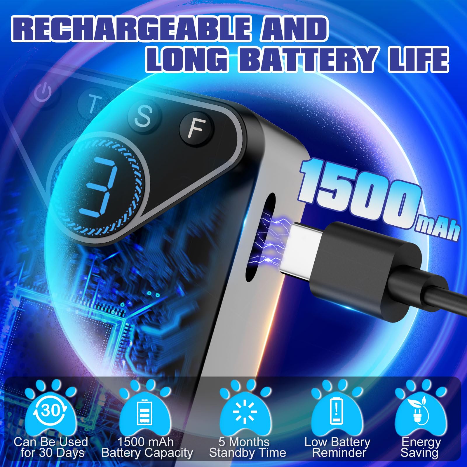 1500 mAh Rechargeable Anti Barking Device for Dogs Indoor Up to 50 Ft Range, 9 Modes Dog Bark Deterrent Devices Dog Training & Behavior Aids, Electric Bark Box Dog Barking Control Safe for Dogs