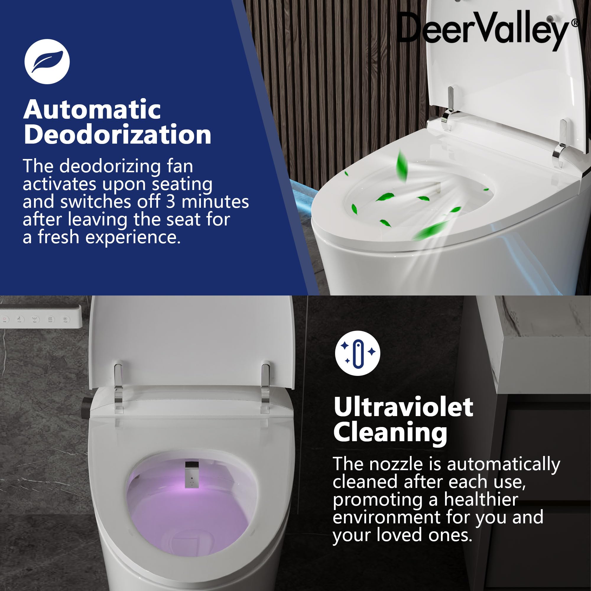 DeerValley Smart Bidet Toilet, One Piece Bidet Toilet for Bathrooms, Toilet with 1.28 GPF Flush, Auto Open/Close Lid, Heated Seat, Foot Sensor Operation, Remote Control, DV-1S0019-V3 Premium