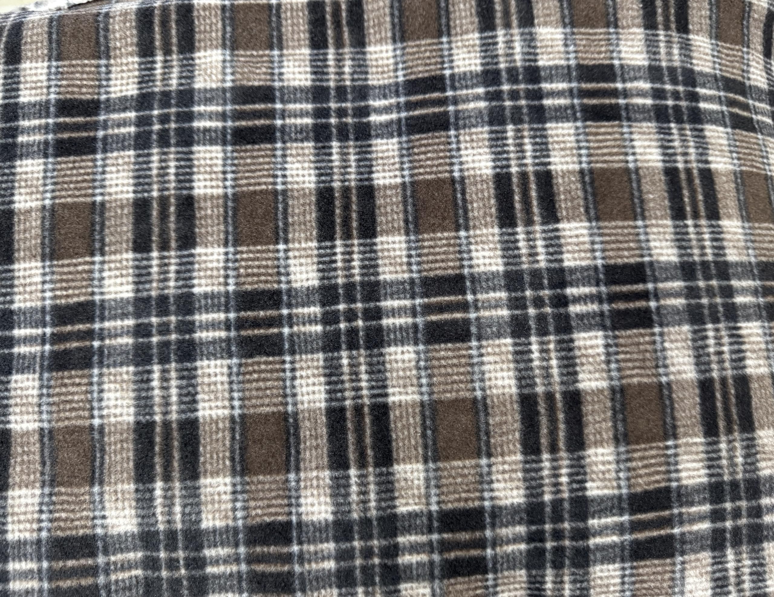 ALEKI Fabric, Brown Plaid,Tartan, Fleece Printed Fabric / 58" Wide/Sold by The Yard Sold by Yard