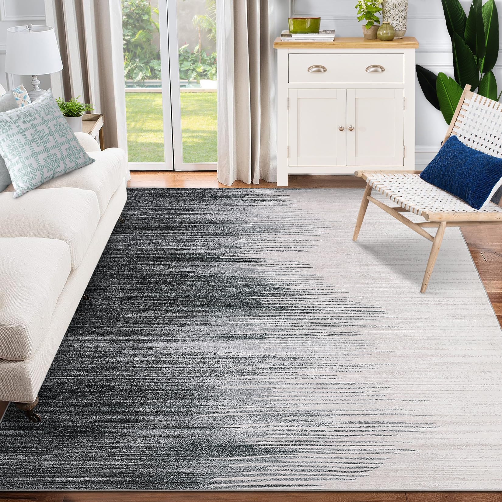 8 * 10ft Modern Abstract Area Rug, Soft Non-Slip Low Pile Machine Washable Indoor Rug for Entryway, Living Room, and Bedroom, Grey