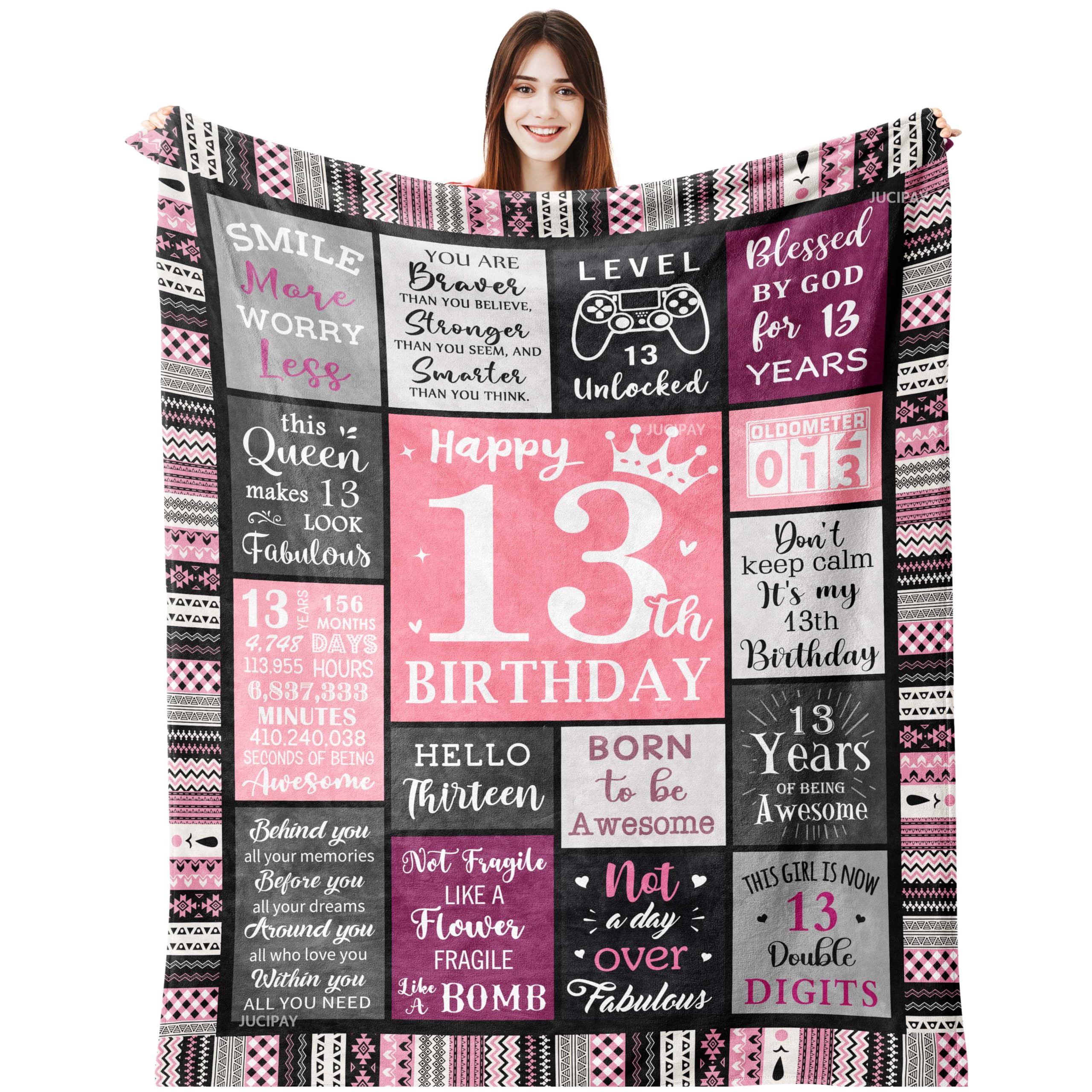 JUCIPAY 13 Year Old Girl Gifts, Gifts for 13 Year Old Girl, 13th Birthday Gifts for Girls Blanket 60''x50'', 13 Year Old Girl Birthday Gift Ideas, Teenage Girl Gifts for 13 Year Old Girl