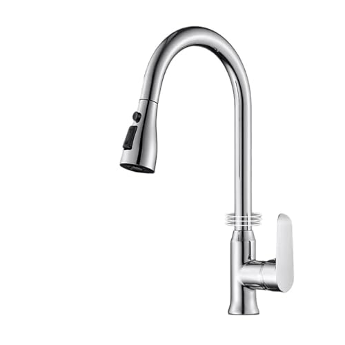 Kitchen Faucet Single Hole Pull Out Spout Kitchen Sink Mixer Faucet Spray Head Chrome/Black Mixer Faucet(C)