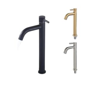 Stainless Steel Quick Opening heightened Single Cold Kitchen Sink Faucet Bathroom Above Counter Basin Faucet(BlackB)