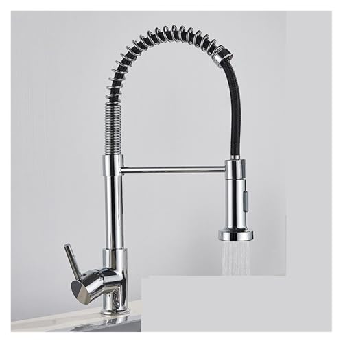 Pull Down Kitchen Faucet Chrome Dual Mode spout hot and Cold Water Mixer Crane Faucet Brass Spring Kitchen Sink Faucet(C)