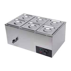 yumionb commercial food warmer, 110v 600w stainless steel food warmer electric food warmer adjustable temperature 30-85°c/86-185℉ portable food warmer with 6 pans for home, restaurants, parties