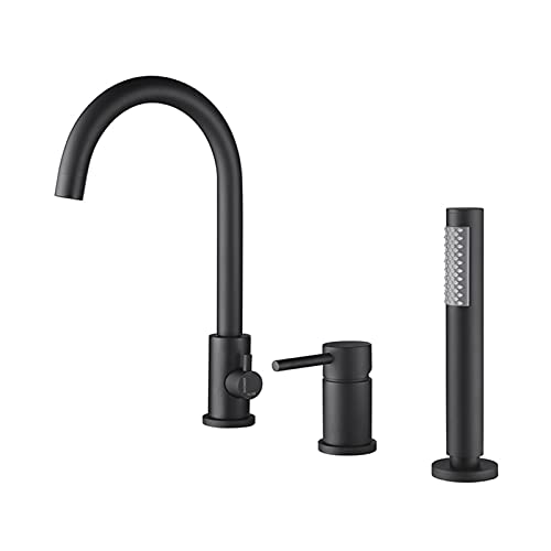 BKWJNYEHI Modern Bathroom Faucet, 3 Holes Single Handle Bathtub Filler Faucet with Handheld Shower Waterfall Spout,Matte Black(Matte Black)