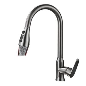 Kitchen Faucet Single Hole Pull Out Spout Kitchen Sink Mixer Faucet Spray Head Chrome/Black Mixer Faucet(C)