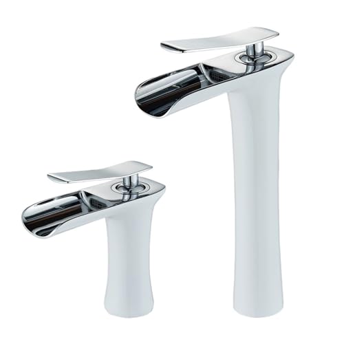 Chrome Bathroom Basin Faucet Countertop Mounted Waterfall Spout for Sink Hot and Cold Water Faucet Crane for Bathtub(Antique Brass Tall)