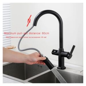 Kitchen Pull Out Digital Display Function Swivel Kitchen Faucet(Black)