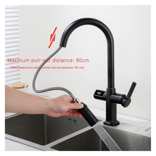 Kitchen Pull Out Digital Display Function Swivel Kitchen Faucet(Black)