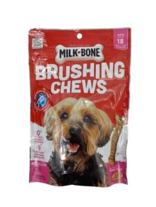 m. bone brushing chews daily dental dog treats, mini, 7.1 ounces, 18 bones per bag, chicken flavor - supports oral health for small dogs