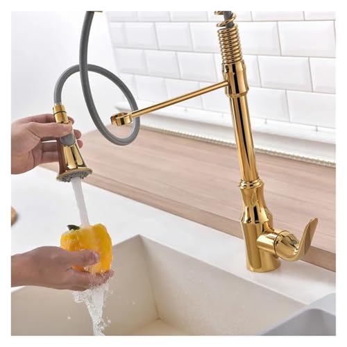 Single Handle Gold Kitchen Faucet Pull Down Kitchen Faucet with Spray Sink Faucet hot and Cold Kitchen Sink Faucet Gold Kitchen Faucet(Nickel)